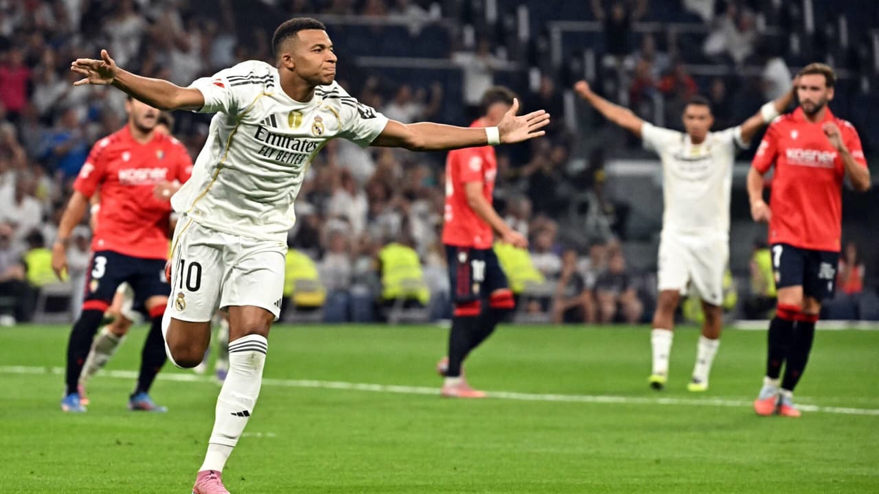 Mbappé estreia a 10 com gol, e Real Madrid vence o Osasuna