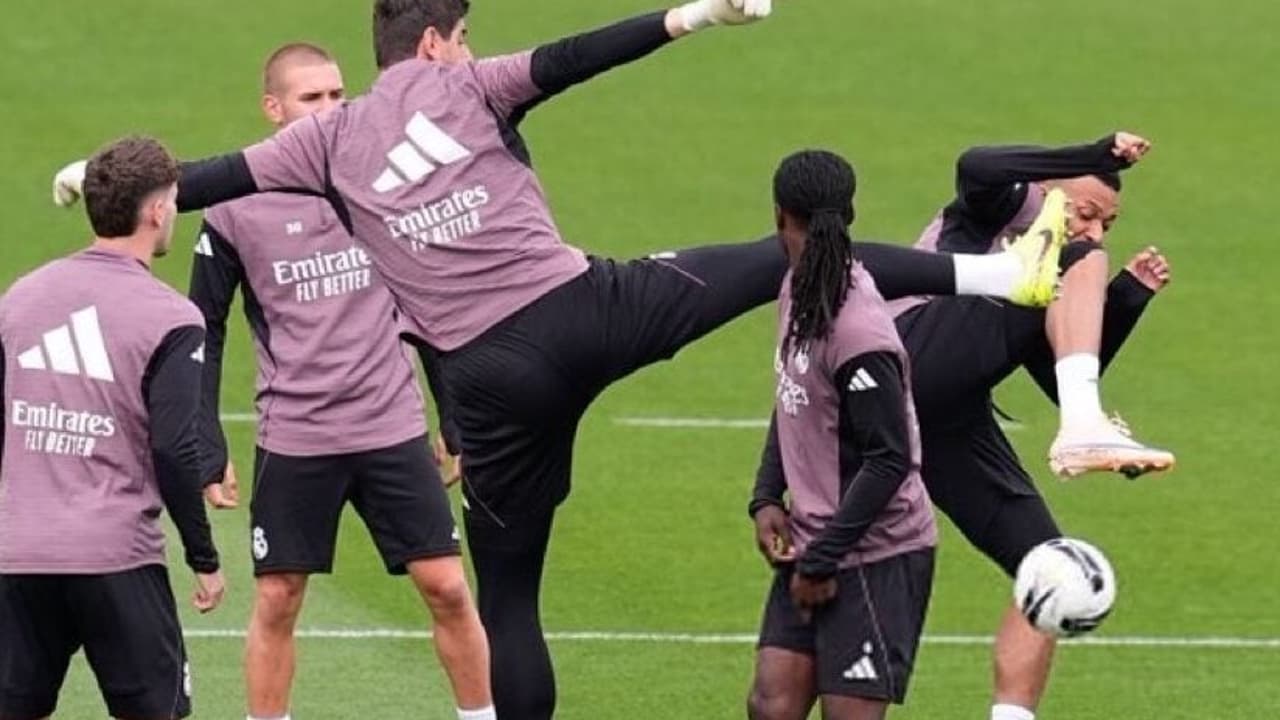 Courtouis acerta voadora em Mbappé após semana polêmica no Real Madrid