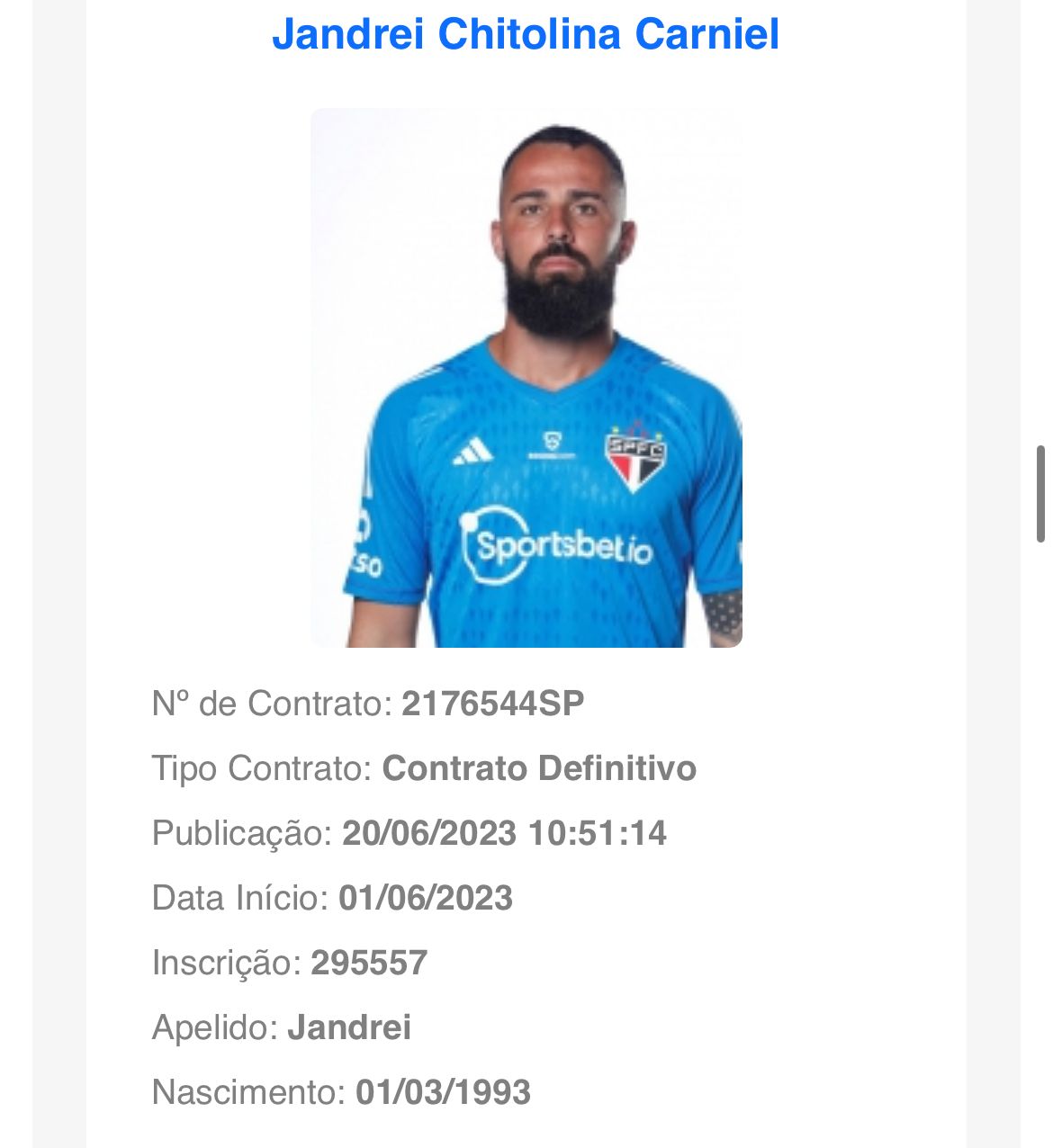 São Paulo acerta a renovação de Jandrei por mais três temporadas - Lance!
