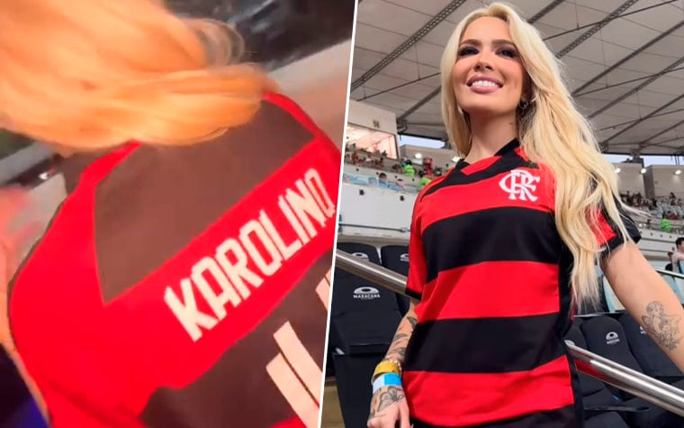 Affair de Léo Pereira, do Flamengo, Karoline Lima vai ao Maracanã com camisa de 'Karolino' - Lance!